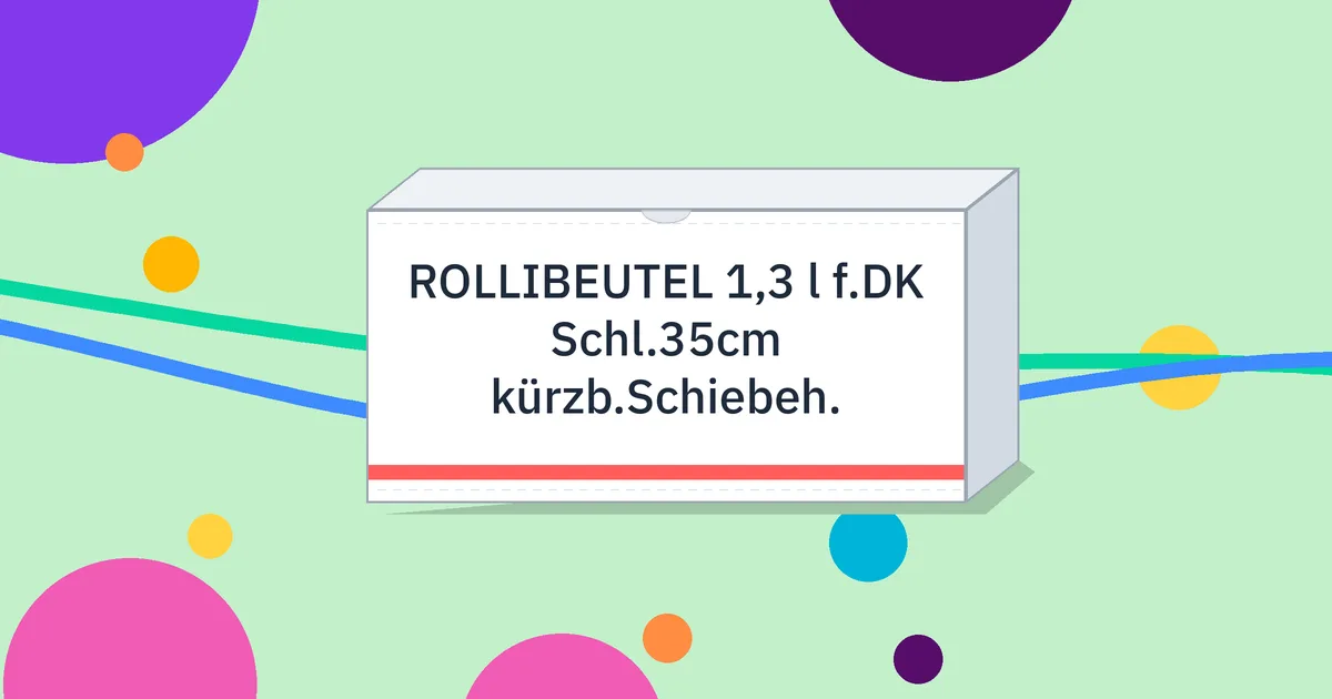 Symbolbild: Packung mit der Aufschrift ROLLIBEUTEL 1,3 l f.DK Schl.35cm kürzb.Schiebeh. (PZN 06094858) – Verfügbarkeit und Bezug in Apotheken in Frankfurt am Main