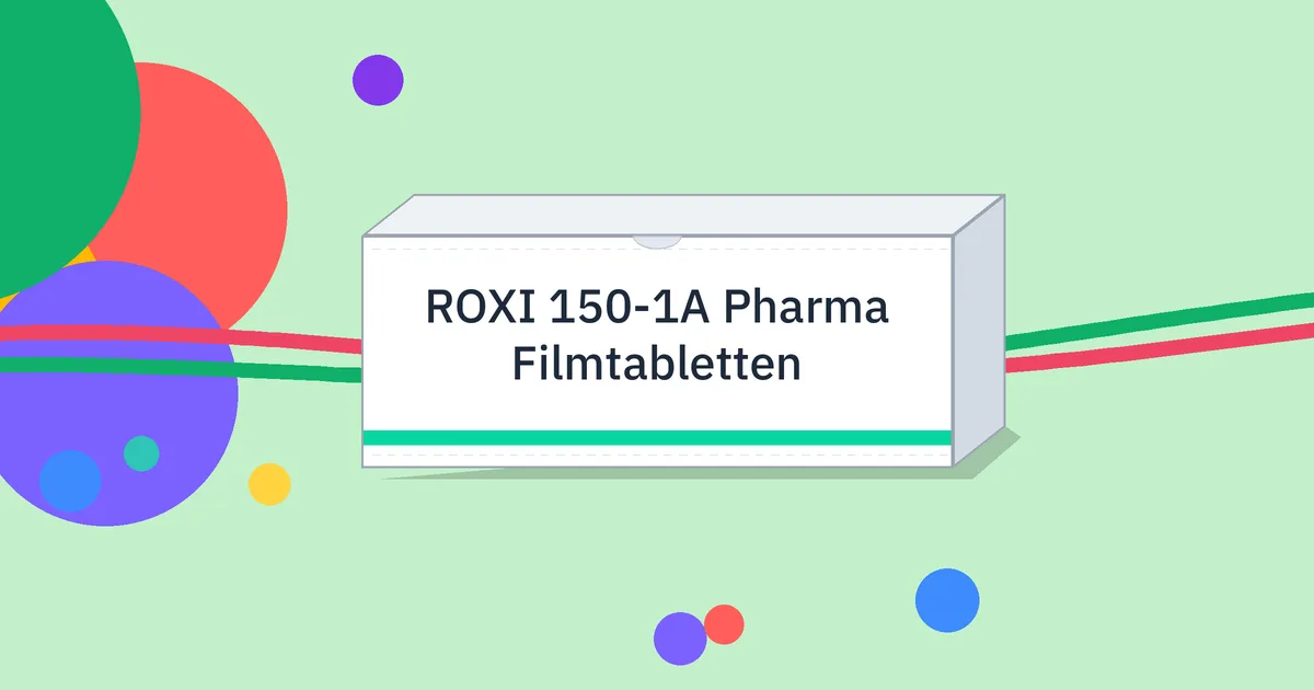 Symbolbild: Packung mit der Aufschrift ROXI 150-1A Pharma Filmtabletten (PZN 02197426) – Verfügbarkeit und Bezug in Apotheken in Frankfurt am Main