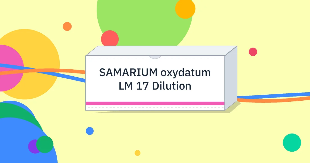 Symbolbild: Packung mit der Aufschrift SAMARIUM oxydatum LM 17 Dilution (PZN 13682716) – Verfügbarkeit und Bezug in Apotheken in Frankfurt am Main