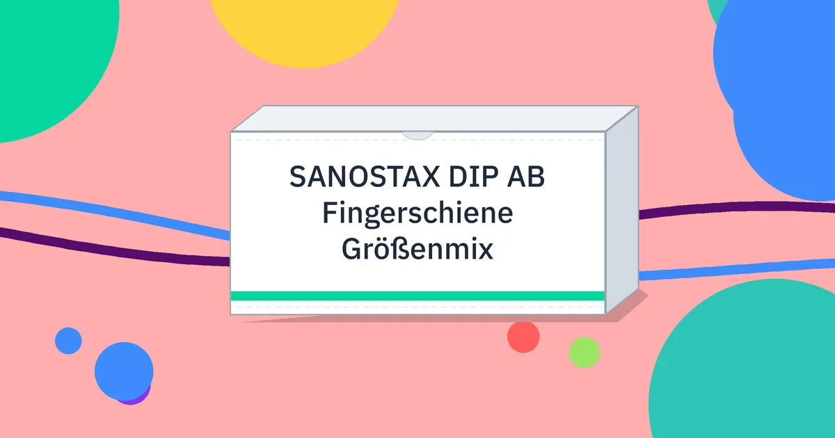 Symbolbild: Packung mit der Aufschrift SANOSTAX DIP AB Fingerschiene Größenmix (PZN 10196932) – Verfügbarkeit und Bezug in Apotheken in Frankfurt am Main
