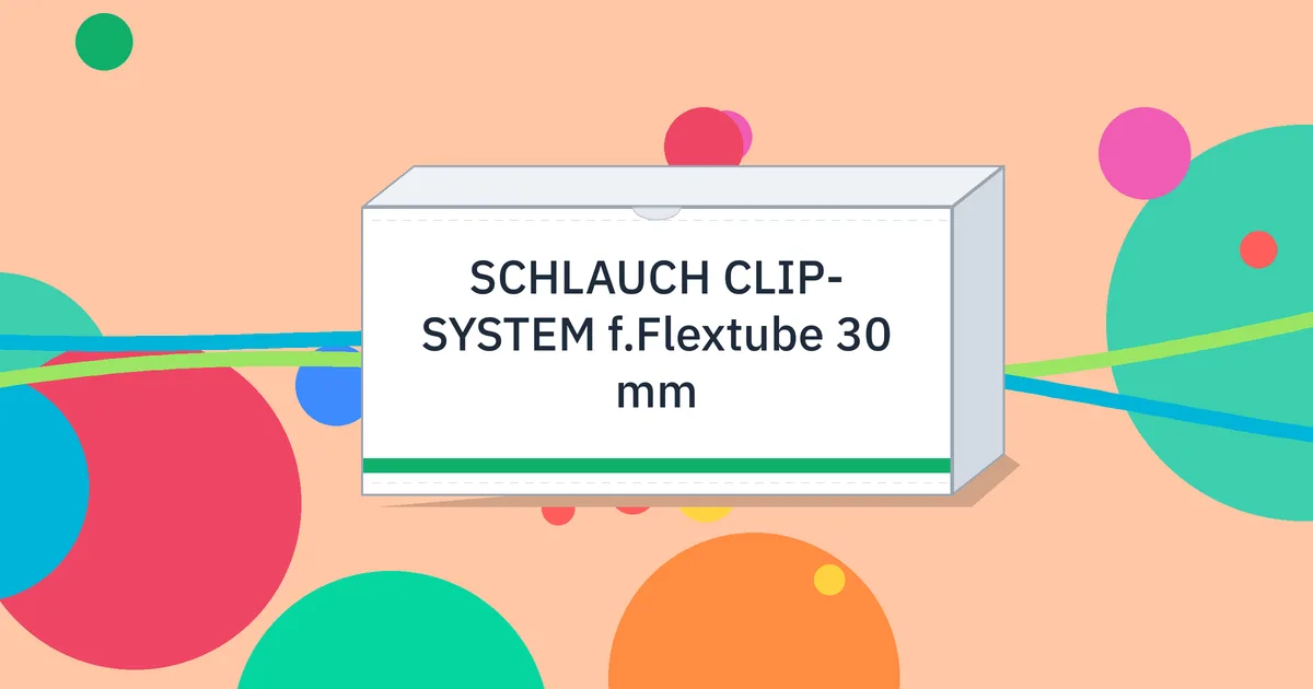 Symbolbild: Packung mit der Aufschrift SCHLAUCH CLIP-SYSTEM f.Flextube 30 mm (PZN 17431572) – Verfügbarkeit und Bezug in Apotheken in Frankfurt am Main