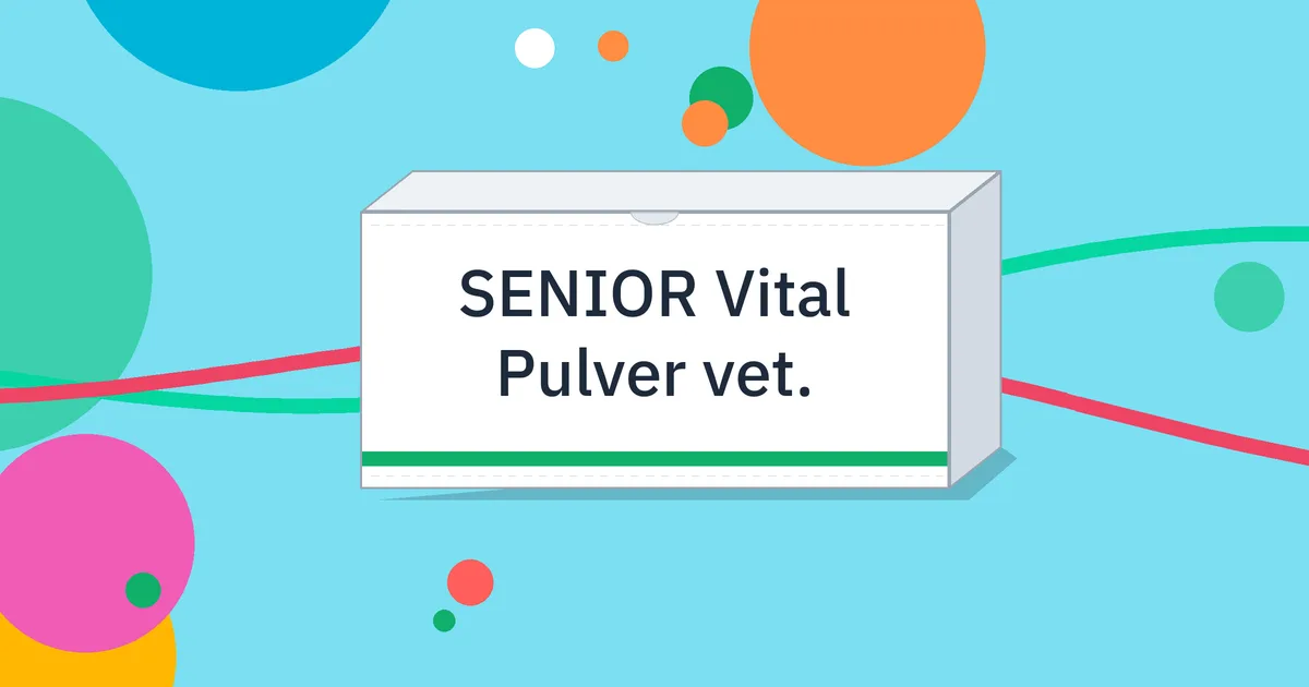 Symbolbild: Packung mit der Aufschrift SENIOR Vital Pulver vet. (PZN 08809741) – Verfügbarkeit und Bezug in Apotheken in Frankfurt am Main