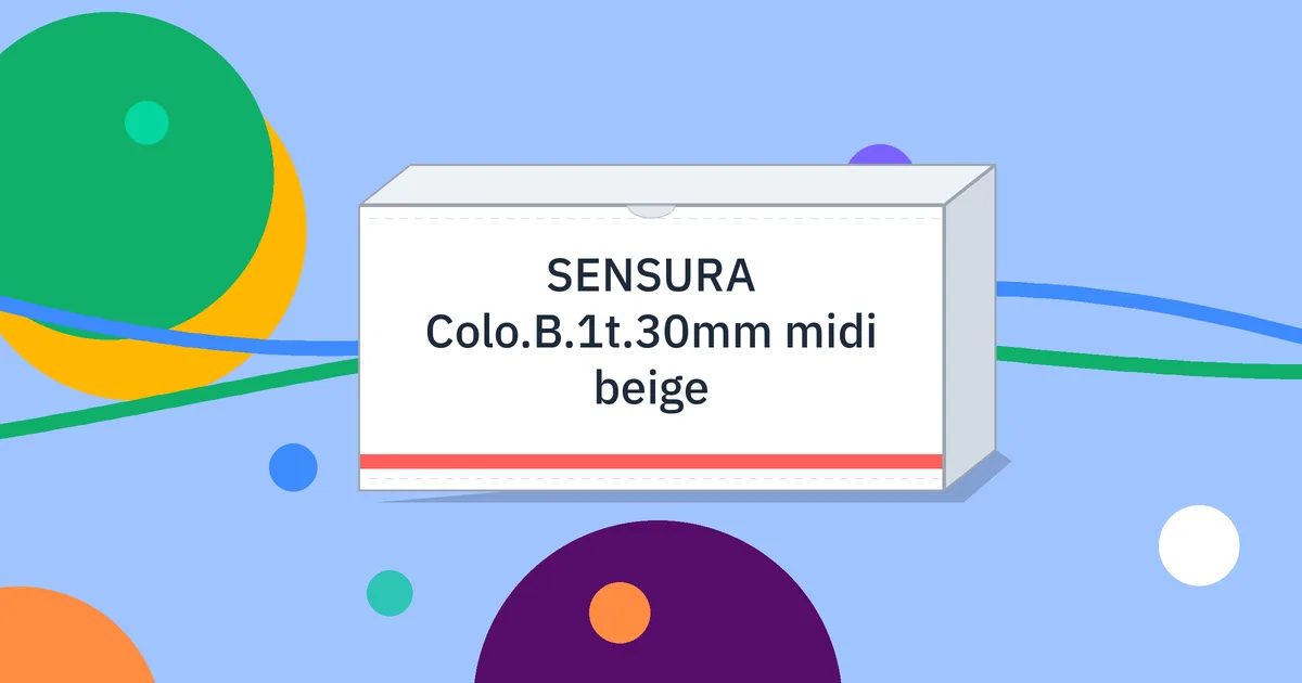 Symbolbild: Packung mit der Aufschrift SENSURA Colo.B.1t.30mm midi beige (PZN 03004636) – Verfügbarkeit und Bezug in Apotheken in Frankfurt am Main