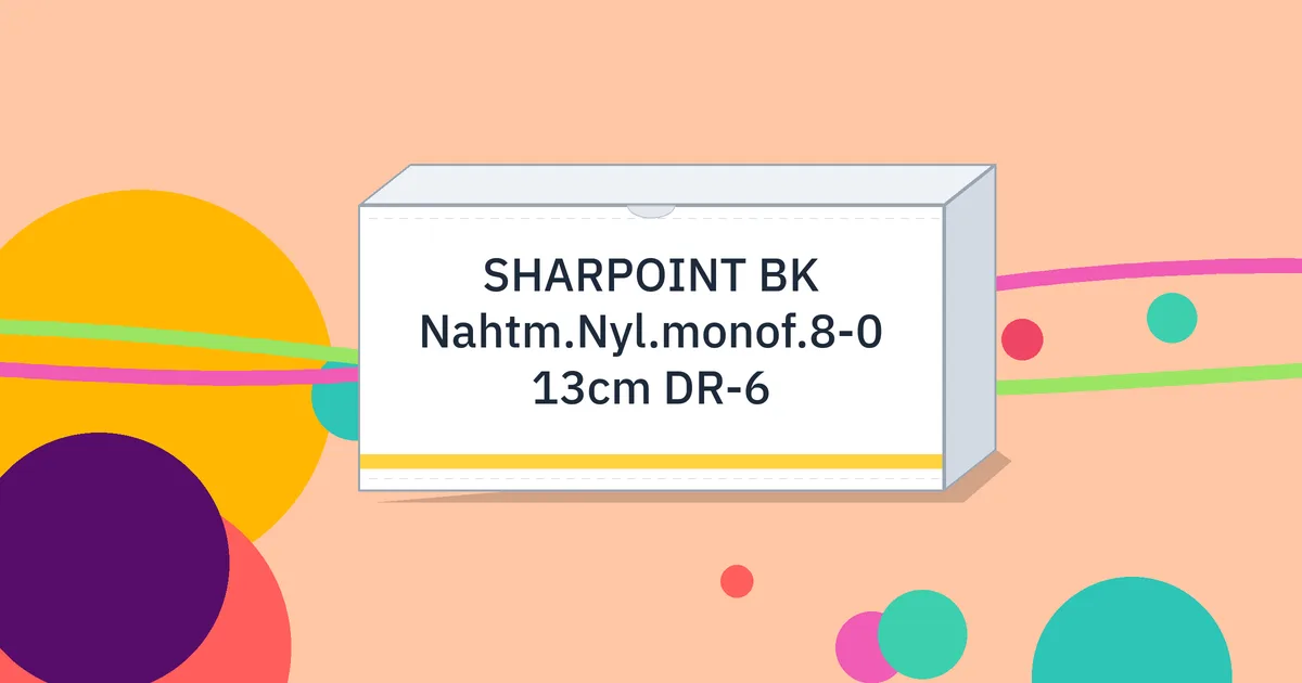 Symbolbild: Packung mit der Aufschrift SHARPOINT BK Nahtm.Nyl.monof.8-0 13cm DR-6 (PZN 17983745) – Verfügbarkeit und Bezug in Apotheken in Frankfurt am Main