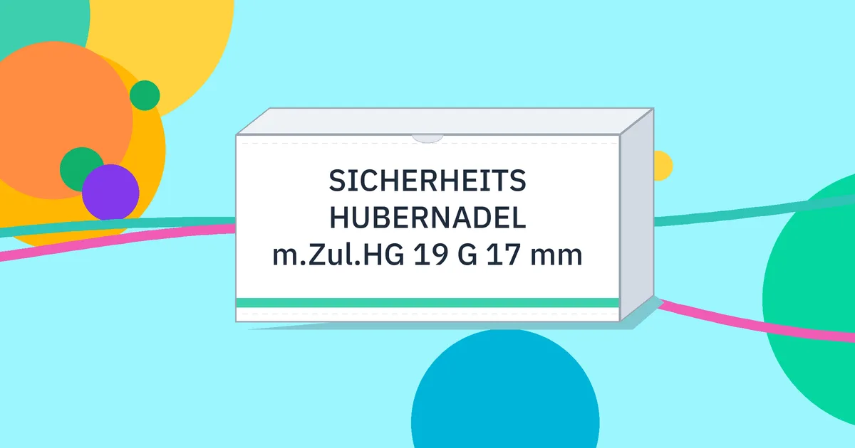 Symbolbild: Packung mit der Aufschrift SICHERHEITS HUBERNADEL m.Zul.HG 19 G 17 mm (PZN 12340534) – Verfügbarkeit und Bezug in Apotheken in Frankfurt am Main