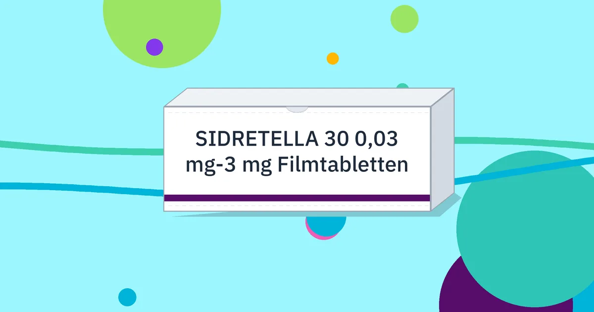 Symbolbild: Packung mit der Aufschrift SIDRETELLA 30 0,03 mg-3 mg Filmtabletten (PZN 00365718) – Verfügbarkeit und Bezug in Apotheken in Frankfurt am Main