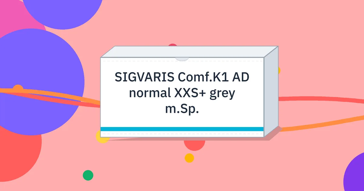 Symbolbild: Packung mit der Aufschrift SIGVARIS Comf.K1 AD normal XXS+ grey m.Sp. (PZN 17093230) – Verfügbarkeit und Bezug in Apotheken in Frankfurt am Main