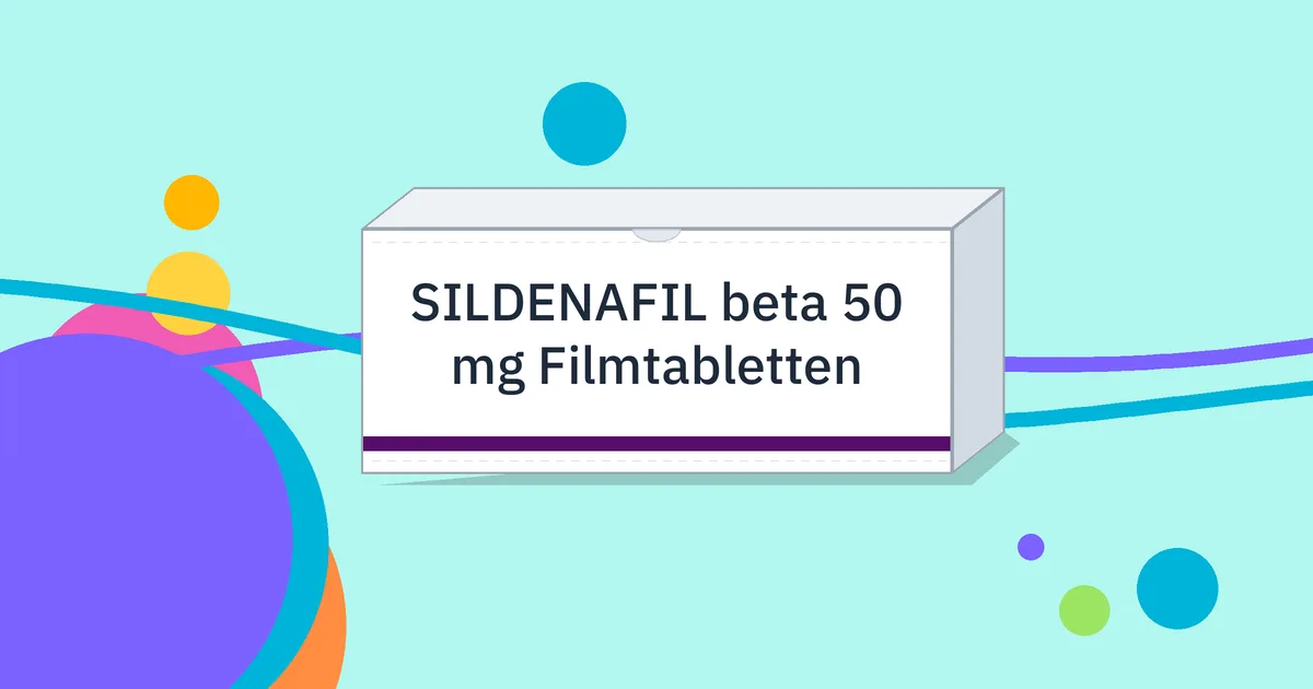 Symbolbild: Packung mit der Aufschrift SILDENAFIL beta 50 mg Filmtabletten (PZN 14242994) – Verfügbarkeit und Bezug in Apotheken in Frankfurt am Main