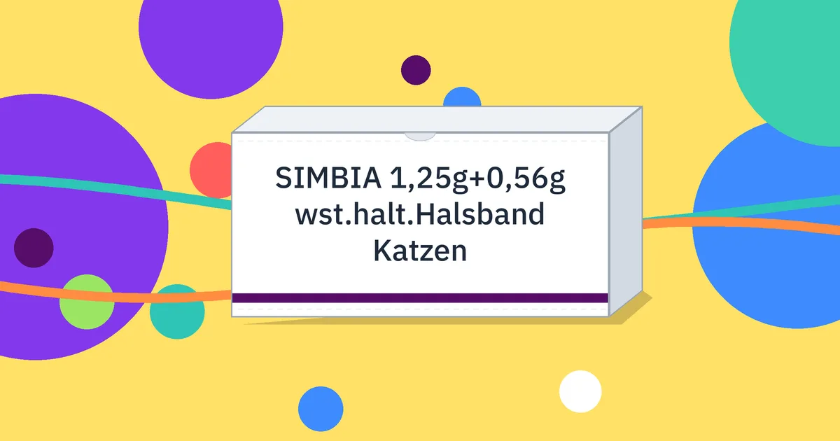 Symbolbild: Packung mit der Aufschrift SIMBIA 1,25g+0,56g wst.halt.Halsband Katzen (PZN 20640960) – Verfügbarkeit und Bezug in Apotheken in Frankfurt am Main