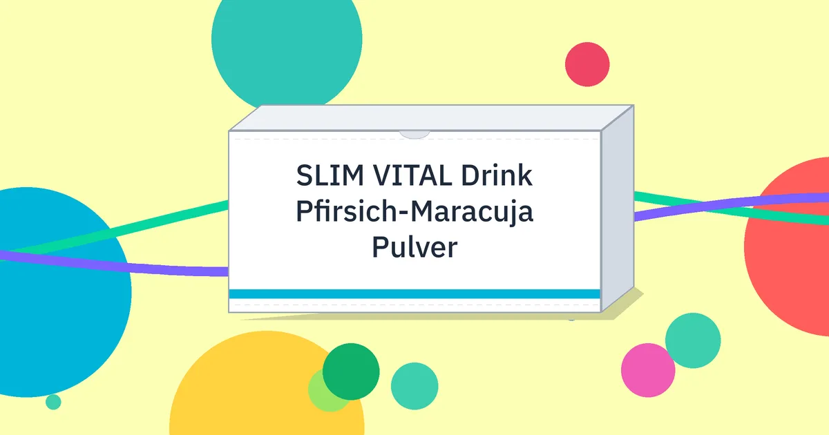 Symbolbild: Packung mit der Aufschrift SLIM VITAL Drink Pfirsich-Maracuja Pulver (PZN 15585041) – Verfügbarkeit und Bezug in Apotheken in Frankfurt am Main
