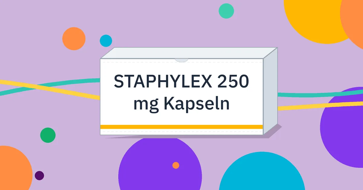 Symbolbild: Packung mit der Aufschrift STAPHYLEX 250 mg Kapseln (PZN 08630427) – Verfügbarkeit und Bezug in Apotheken in Frankfurt am Main