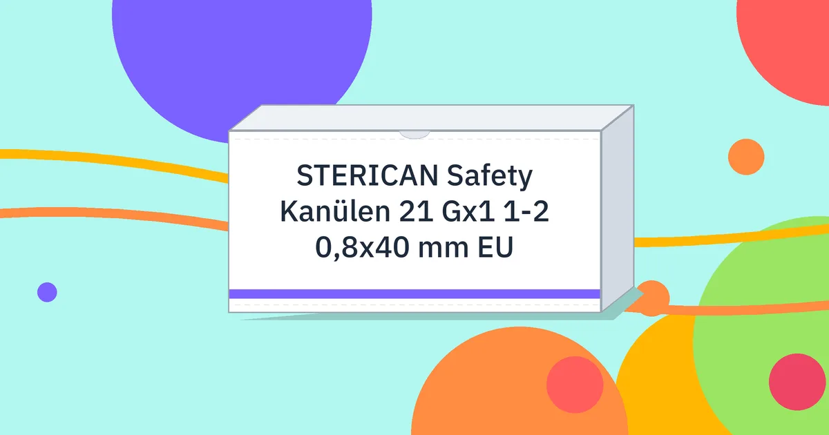 Symbolbild: Packung mit der Aufschrift STERICAN Safety Kanülen 21 Gx1 1-2 0,8x40 mm EU (PZN 15565653) – Verfügbarkeit und Bezug in Apotheken in Frankfurt am Main
