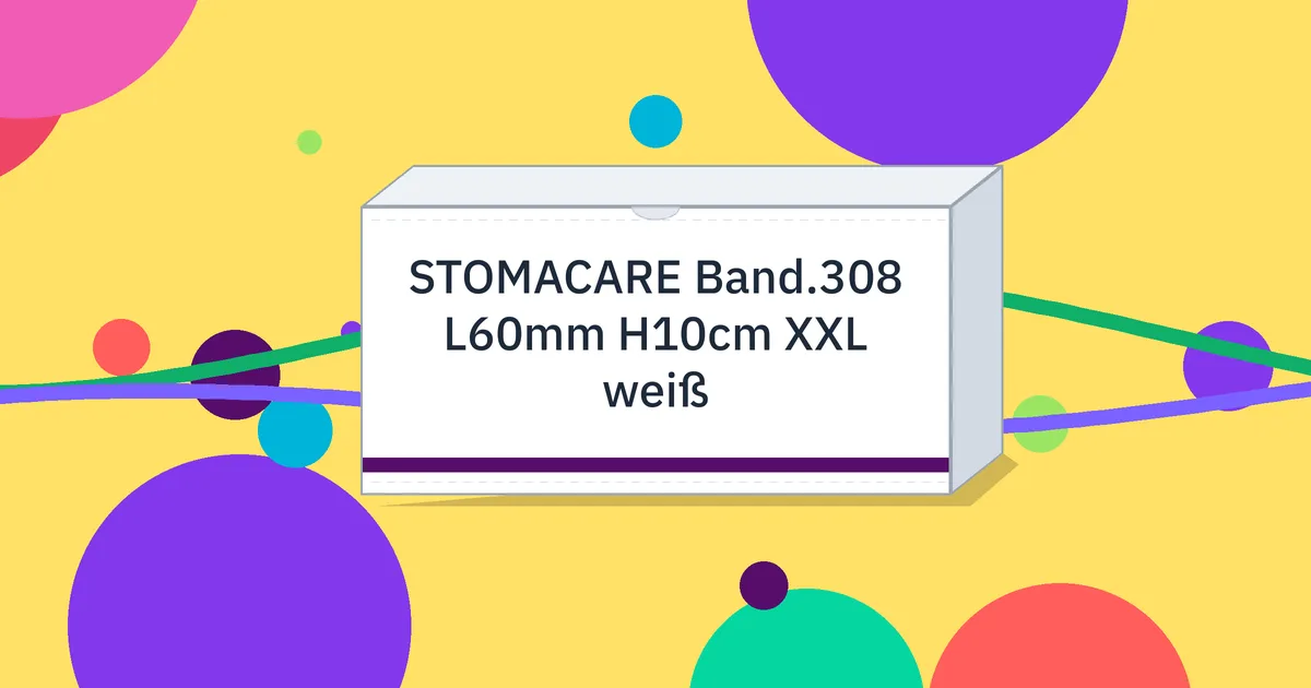 Symbolbild: Packung mit der Aufschrift STOMACARE Band.308 L60mm H10cm XXL weiß (PZN 03415724) – Verfügbarkeit und Bezug in Apotheken in Frankfurt am Main