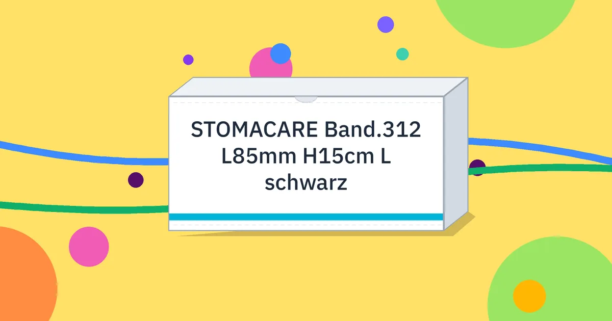 Symbolbild: Packung mit der Aufschrift STOMACARE Band.312 L85mm H15cm L schwarz (PZN 09437313) – Verfügbarkeit und Bezug in Apotheken in Frankfurt am Main