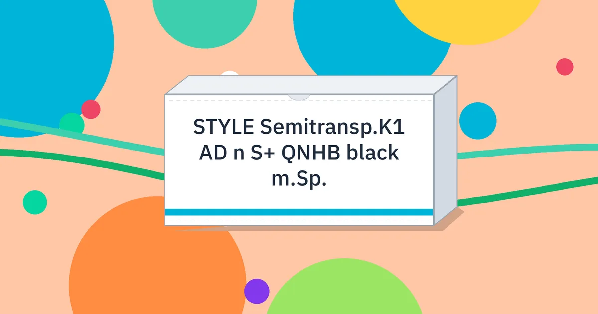 Symbolbild: Packung mit der Aufschrift STYLE Semitransp.K1 AD n S+ QNHB black m.Sp. (PZN 18870055) – Verfügbarkeit und Bezug in Apotheken in Frankfurt am Main