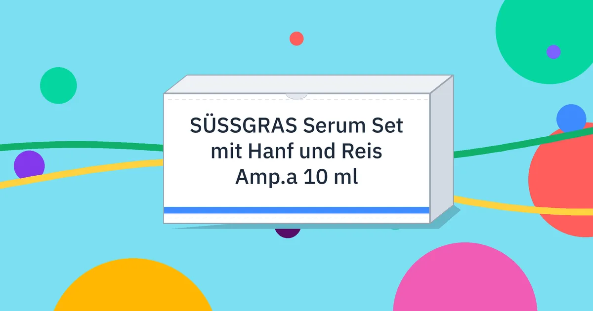 Symbolbild: Packung mit der Aufschrift SÜSSGRAS Serum Set mit Hanf und Reis Amp.a 10 ml (PZN 18064182) – Verfügbarkeit und Bezug in Apotheken in Frankfurt am Main