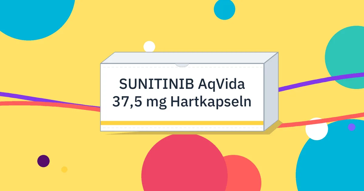 Symbolbild: Packung mit der Aufschrift SUNITINIB AqVida 37,5 mg Hartkapseln (PZN 18130134) – Verfügbarkeit und Bezug in Apotheken in Frankfurt am Main