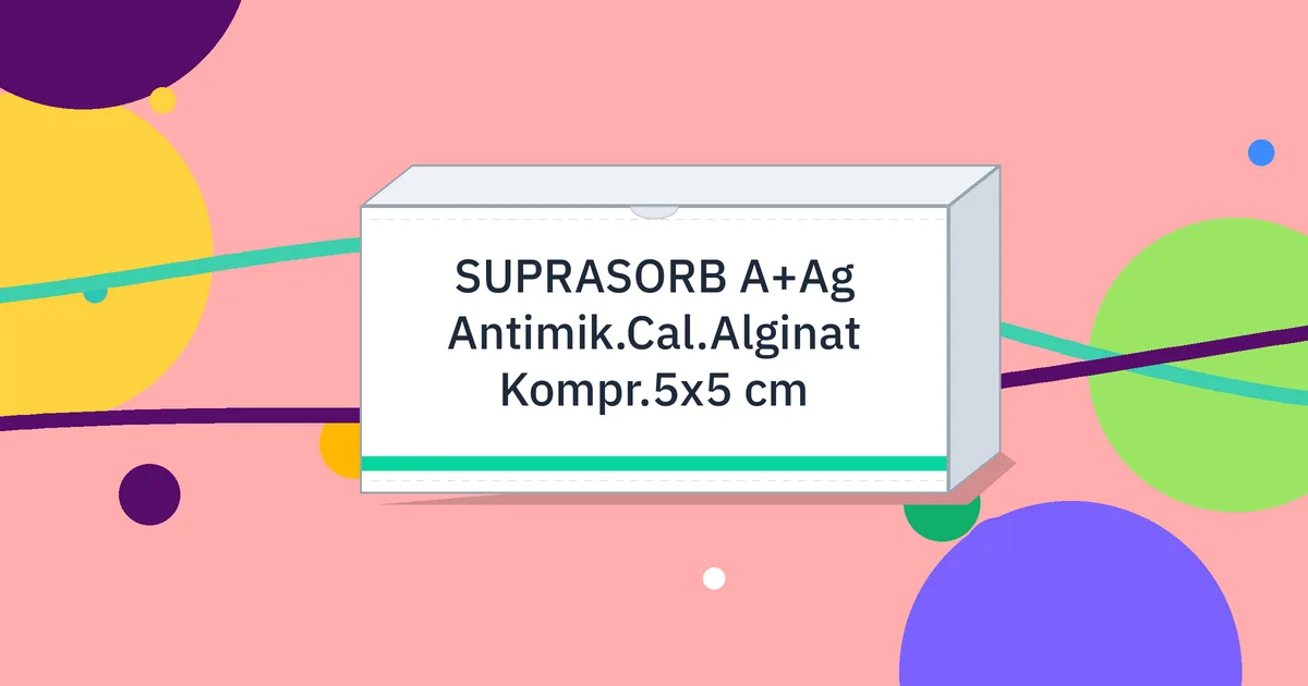 Symbolbild: Packung mit der Aufschrift SUPRASORB A+Ag Antimik.Cal.Alginat Kompr.5x5 cm (PZN 17275497) – Verfügbarkeit und Bezug in Apotheken in Frankfurt am Main
