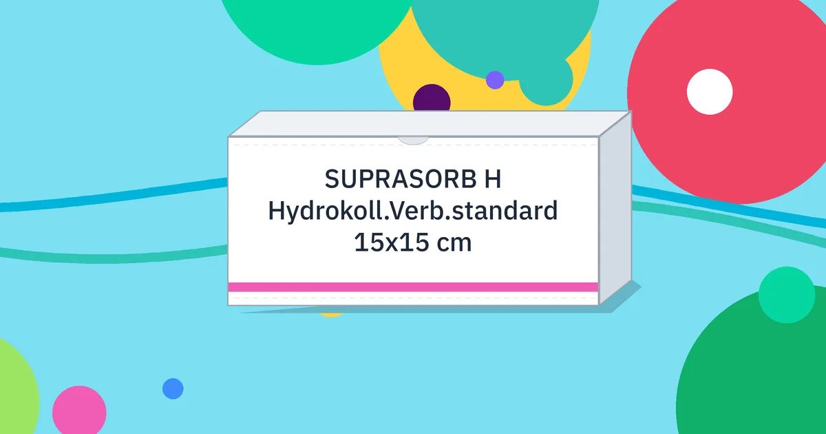 Symbolbild: Packung mit der Aufschrift SUPRASORB H Hydrokoll.Verb.standard 15x15 cm (PZN 15563306) – Verfügbarkeit und Bezug in Apotheken in Frankfurt am Main