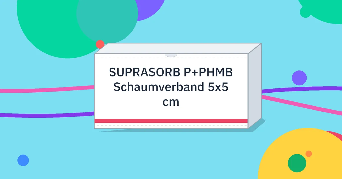 Symbolbild: Packung mit der Aufschrift SUPRASORB P+PHMB Schaumverband 5x5 cm (PZN 15748448) – Verfügbarkeit und Bezug in Apotheken in Frankfurt am Main
