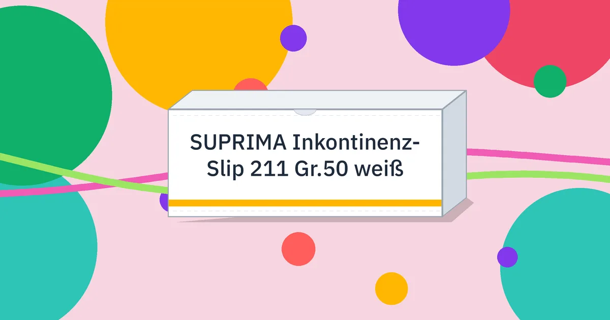Symbolbild: Packung mit der Aufschrift SUPRIMA Inkontinenz-Slip 211 Gr.50 weiß (PZN 00710411) – Verfügbarkeit und Bezug in Apotheken in Frankfurt am Main