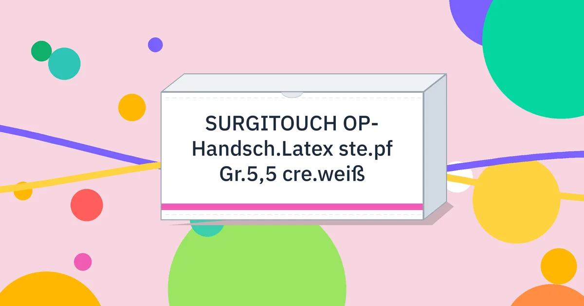 Symbolbild: Packung mit der Aufschrift SURGITOUCH OP-Handsch.Latex ste.pf Gr.5,5 cre.weiß (PZN 19155751) – Verfügbarkeit und Bezug in Apotheken in Frankfurt am Main