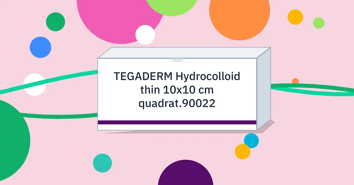 Symbolbild: Packung mit der Aufschrift TEGADERM Hydrocolloid thin 10x10 cm quadrat.90022 (PZN 01545552) – Verfügbarkeit und Bezug in Apotheken in Frankfurt am Main