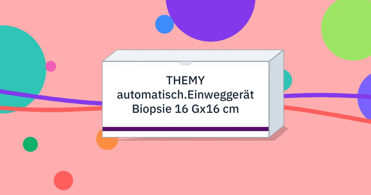 Symbolbild: Packung mit der Aufschrift THEMY automatisch.Einweggerät Biopsie 16 Gx16 cm (PZN 16920062) – Verfügbarkeit und Bezug in Apotheken in Frankfurt am Main