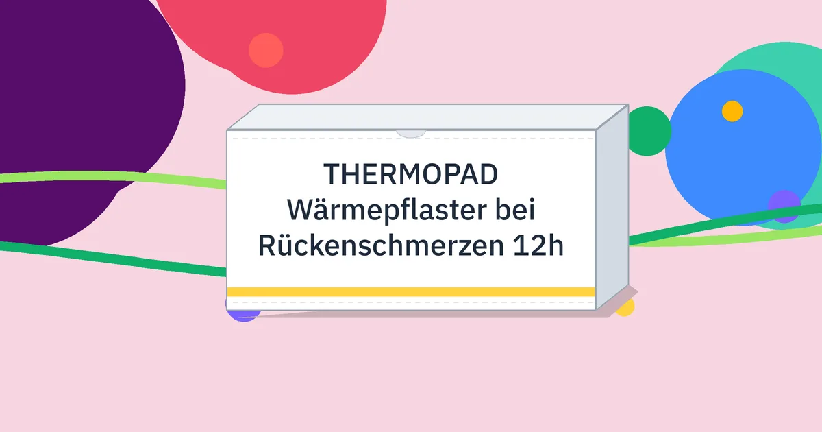 Symbolbild: Packung mit der Aufschrift THERMOPAD Wärmepflaster bei Rückenschmerzen 12h (PZN 20288894) – Verfügbarkeit und Bezug in Apotheken in Frankfurt am Main