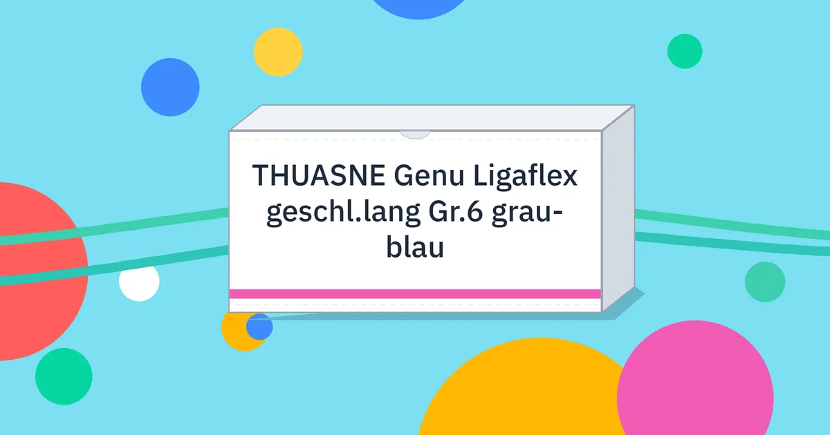Symbolbild: Packung mit der Aufschrift THUASNE Genu Ligaflex geschl.lang Gr.6 grau-blau (PZN 11330640) – Verfügbarkeit und Bezug in Apotheken in Frankfurt am Main
