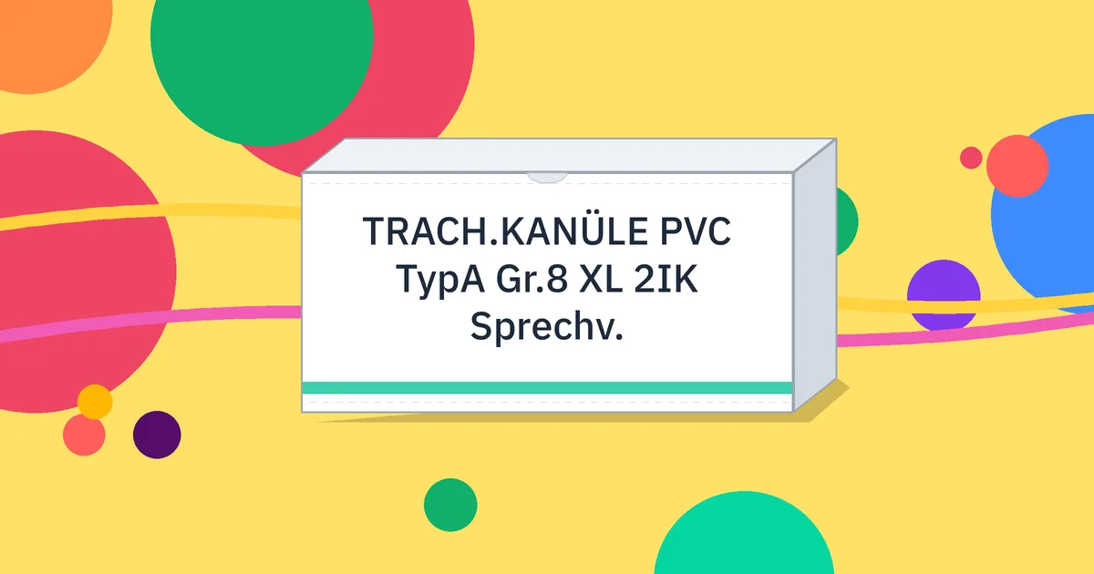 Symbolbild: Packung mit der Aufschrift TRACH.KANÜLE PVC TypA Gr.8 XL 2IK Sprechv. (PZN 06998991) – Verfügbarkeit und Bezug in Apotheken in Frankfurt am Main
