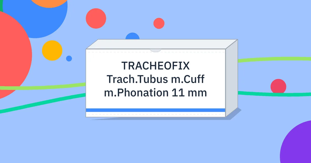 Symbolbild: Packung mit der Aufschrift TRACHEOFIX Trach.Tubus m.Cuff m.Phonation 11 mm (PZN 04164744) – Verfügbarkeit und Bezug in Apotheken in Frankfurt am Main