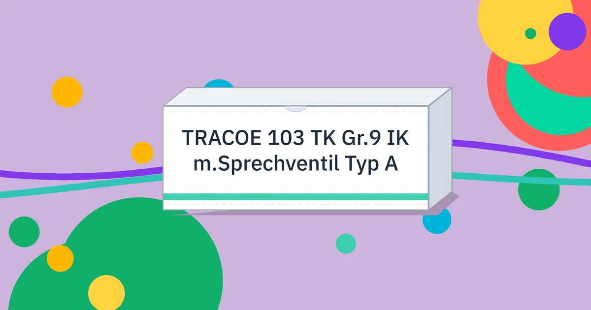 Symbolbild: Packung mit der Aufschrift TRACOE 103 TK Gr.9 IK m.Sprechventil Typ A (PZN 01795705) – Verfügbarkeit und Bezug in Apotheken in Frankfurt am Main