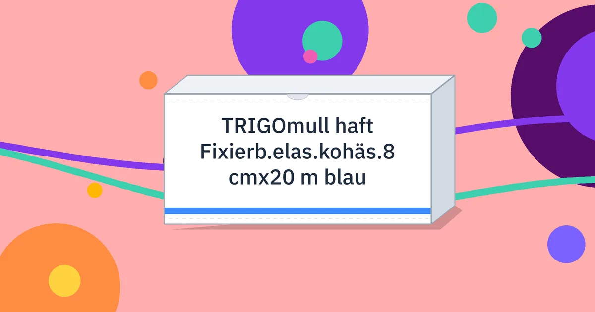 Symbolbild: Packung mit der Aufschrift TRIGOmull haft Fixierb.elas.kohäs.8 cmx20 m blau (PZN 20342642) – Verfügbarkeit und Bezug in Apotheken in Frankfurt am Main