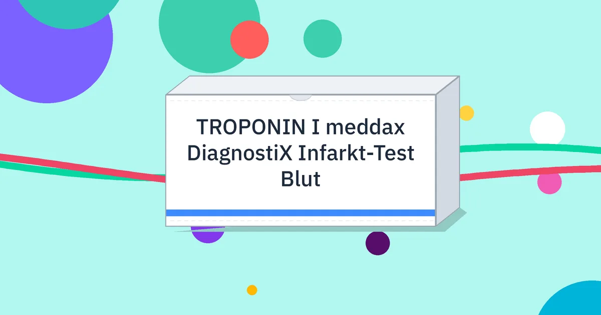 Symbolbild: Packung mit der Aufschrift TROPONIN I meddax DiagnostiX Infarkt-Test Blut (PZN 16332537) – Verfügbarkeit und Bezug in Apotheken in Frankfurt am Main