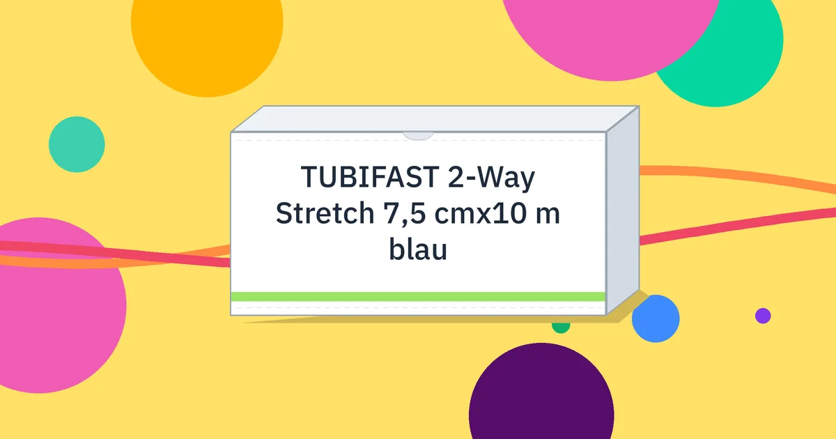 Symbolbild: Packung mit der Aufschrift TUBIFAST 2-Way Stretch 7,5 cmx10 m blau (PZN 18500654) – Verfügbarkeit und Bezug in Apotheken in Frankfurt am Main