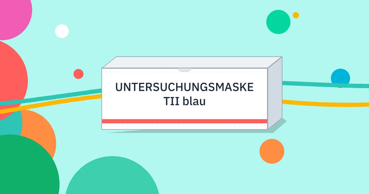 Symbolbild: Packung mit der Aufschrift UNTERSUCHUNGSMASKE TII blau (PZN 20206063) – Verfügbarkeit und Bezug in Apotheken in Frankfurt am Main
