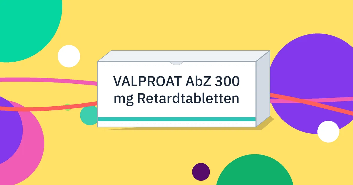 Symbolbild: Packung mit der Aufschrift VALPROAT AbZ 300 mg Retardtabletten (PZN 01048546) – Verfügbarkeit und Bezug in Apotheken in Frankfurt am Main