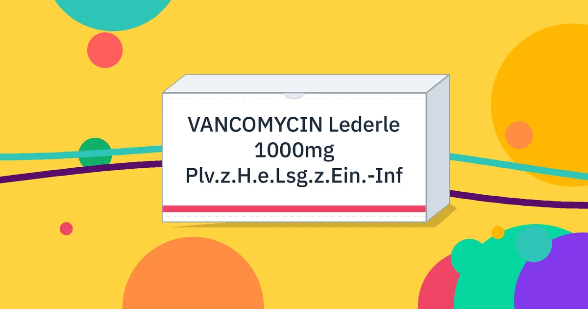 Symbolbild: Packung mit der Aufschrift VANCOMYCIN Lederle 1000mg Plv.z.H.e.Lsg.z.Ein.-Inf (PZN 13721994) – Verfügbarkeit und Bezug in Apotheken in Frankfurt am Main