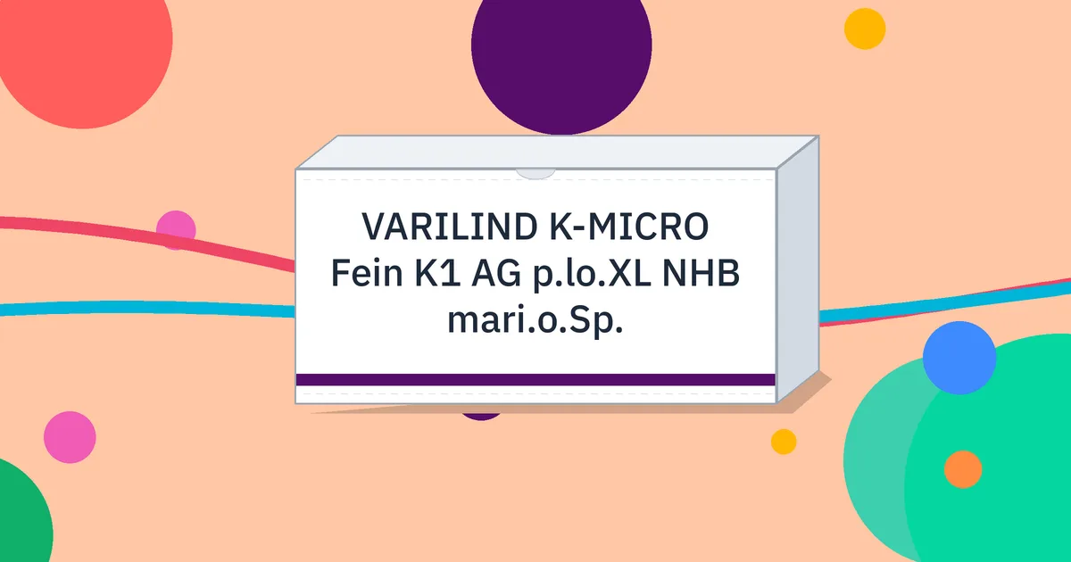 Symbolbild: Packung mit der Aufschrift VARILIND K-MICRO Fein K1 AG p.lo.XL NHB mari.o.Sp. (PZN 20555088) – Verfügbarkeit und Bezug in Apotheken in Frankfurt am Main