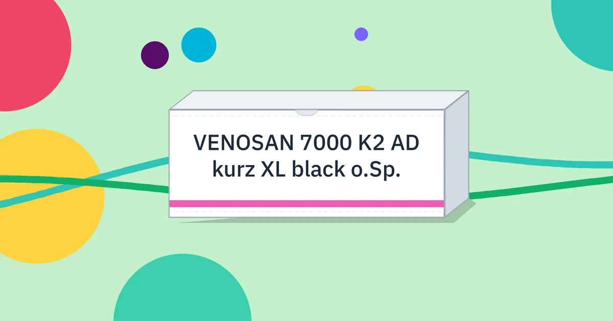 Symbolbild: Packung mit der Aufschrift VENOSAN 7000 K2 AD kurz XL black o.Sp. (PZN 14435635) – Verfügbarkeit und Bezug in Apotheken in Frankfurt am Main