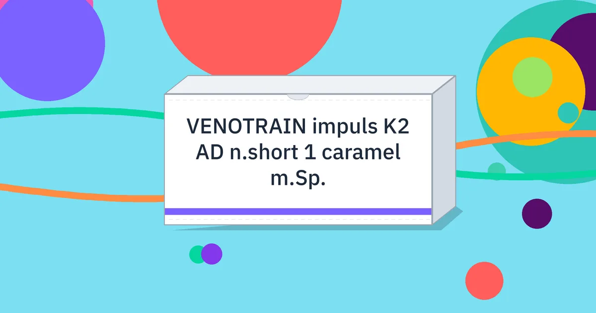 Symbolbild: Packung mit der Aufschrift VENOTRAIN impuls K2 AD n.short 1 caramel m.Sp. (PZN 00608150) – Verfügbarkeit und Bezug in Apotheken in Frankfurt am Main