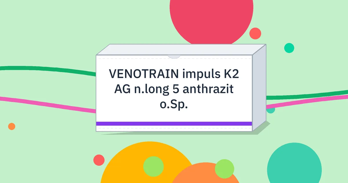 Symbolbild: Packung mit der Aufschrift VENOTRAIN impuls K2 AG n.long 5 anthrazit o.Sp. (PZN 15212647) – Verfügbarkeit und Bezug in Apotheken in Frankfurt am Main