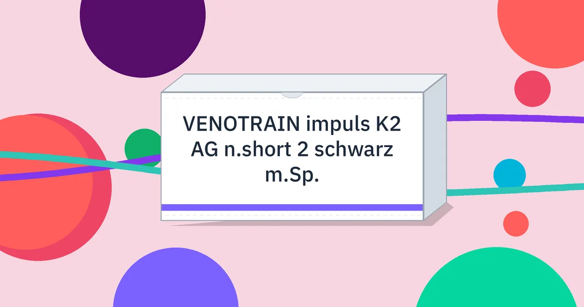 Symbolbild: Packung mit der Aufschrift VENOTRAIN impuls K2 AG n.short 2 schwarz m.Sp. (PZN 00493770) – Verfügbarkeit und Bezug in Apotheken in Frankfurt am Main