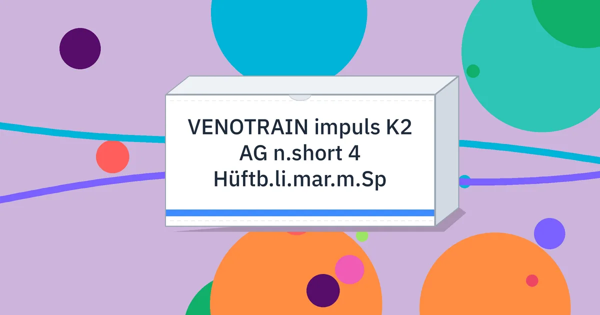 Symbolbild: Packung mit der Aufschrift VENOTRAIN impuls K2 AG n.short 4 Hüftb.li.mar.m.Sp (PZN 15218762) – Verfügbarkeit und Bezug in Apotheken in Frankfurt am Main