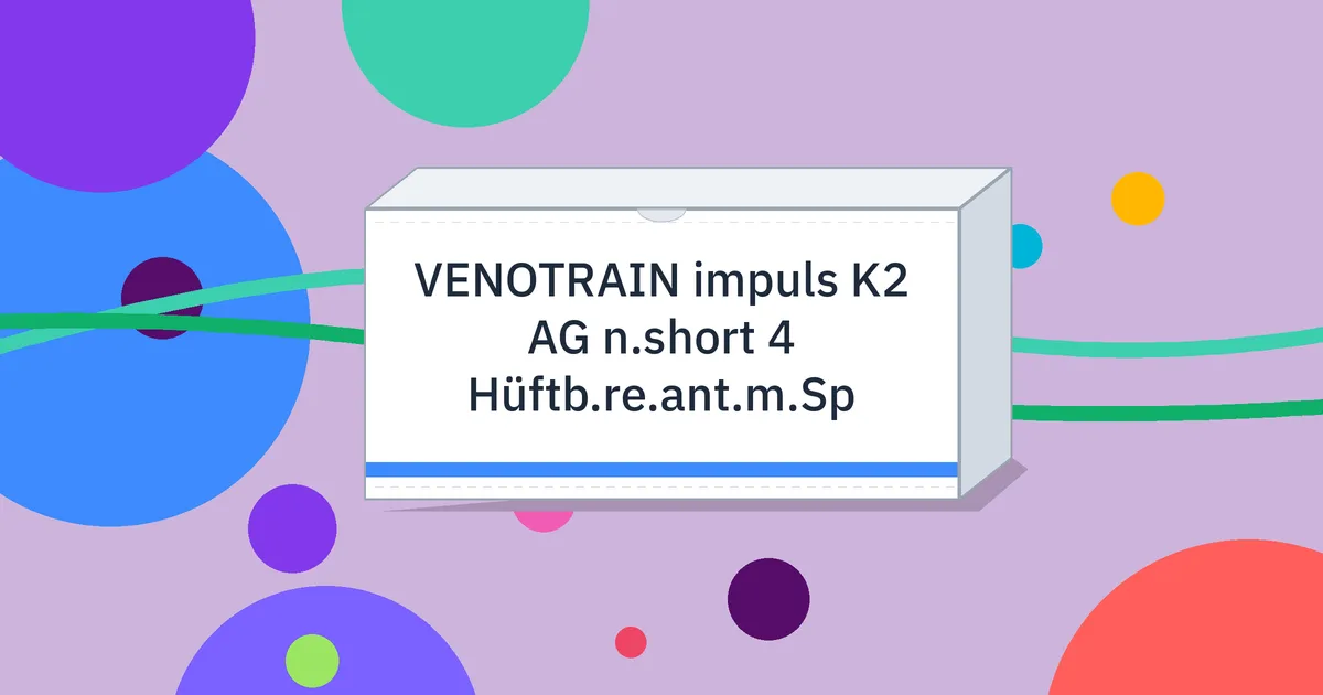 Symbolbild: Packung mit der Aufschrift VENOTRAIN impuls K2 AG n.short 4 Hüftb.re.ant.m.Sp (PZN 15216970) – Verfügbarkeit und Bezug in Apotheken in Frankfurt am Main