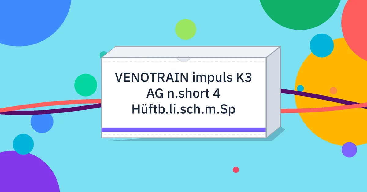 Symbolbild: Packung mit der Aufschrift VENOTRAIN impuls K3 AG n.short 4 Hüftb.li.sch.m.Sp (PZN 10295580) – Verfügbarkeit und Bezug in Apotheken in Frankfurt am Main