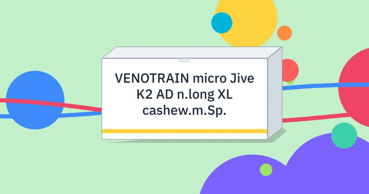 Symbolbild: Packung mit der Aufschrift VENOTRAIN micro Jive K2 AD n.long XL cashew.m.Sp. (PZN 20768453) – Verfügbarkeit und Bezug in Apotheken in Frankfurt am Main