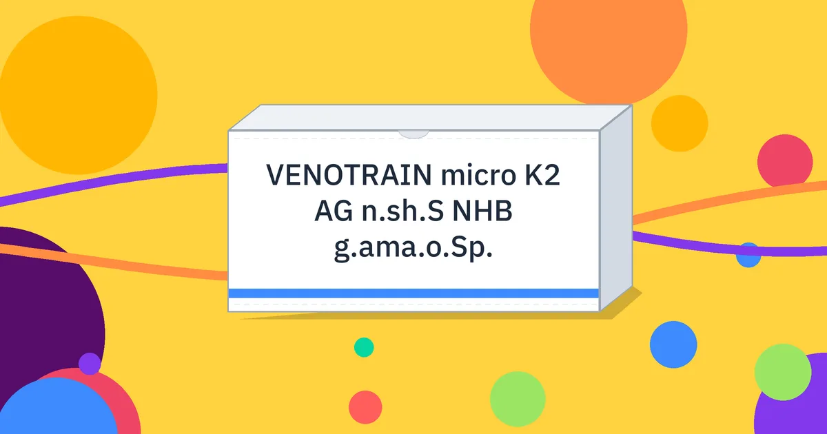 Symbolbild: Packung mit der Aufschrift VENOTRAIN micro K2 AG n.sh.S NHB g.ama.o.Sp. (PZN 05999847) – Verfügbarkeit und Bezug in Apotheken in Frankfurt am Main
