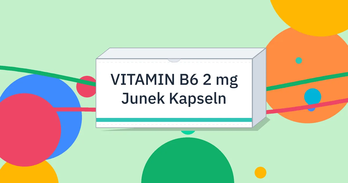 Symbolbild: Packung mit der Aufschrift VITAMIN B6 2 mg Junek Kapseln (PZN 10052854) – Verfügbarkeit und Bezug in Apotheken in Frankfurt am Main